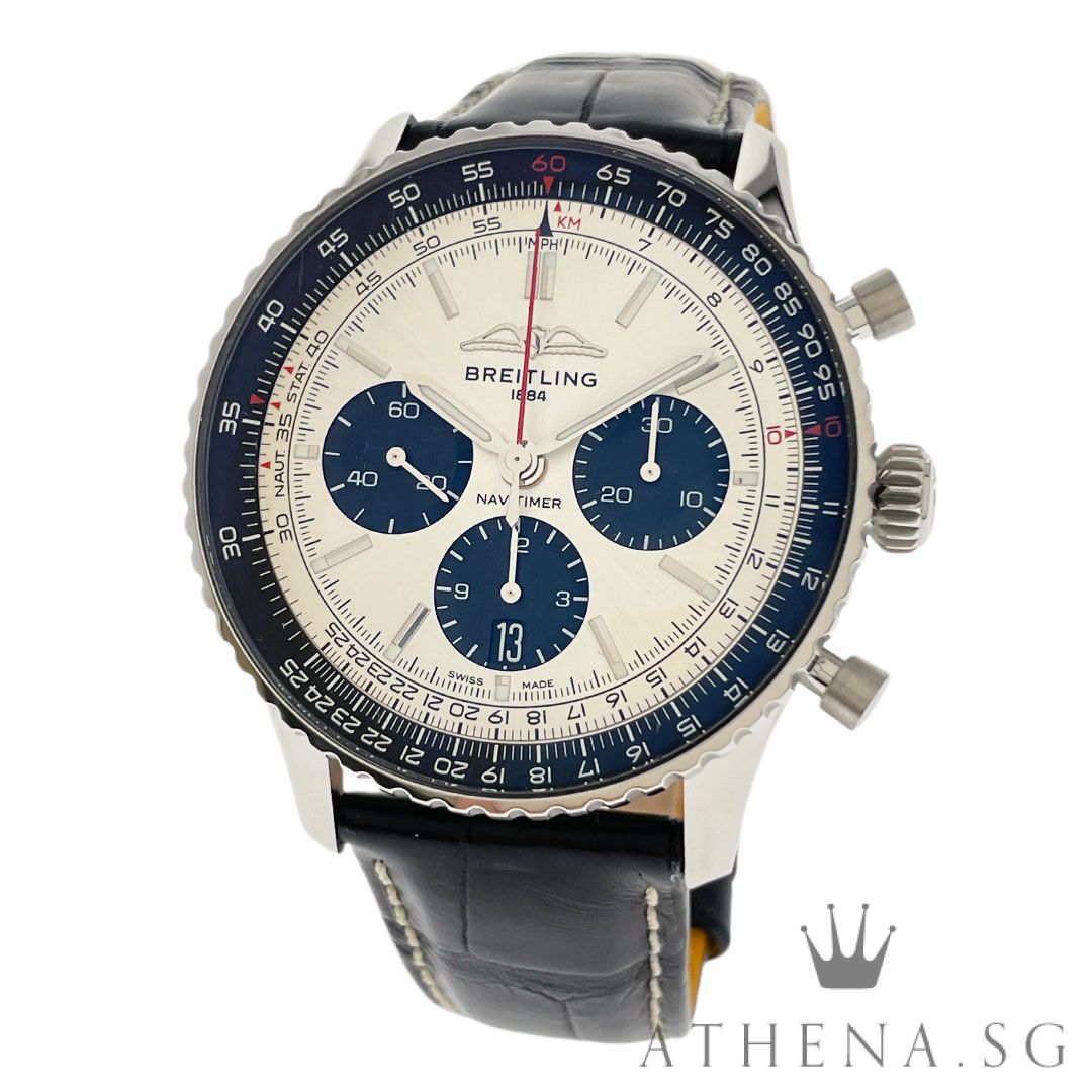 LIKE NEW!!! BREITLING NAVITIMER B01 CHRONOGRAPH 43MM "SILVER CHRONOGRAPH DIAL" WITH BOX & CERT ...