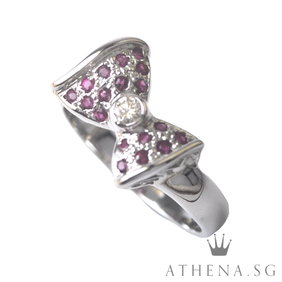18K WG RIBBON RUBY RING WITH DIAMOND D1-0.05CTS 4.40G (SIZE 13) [NETT ...