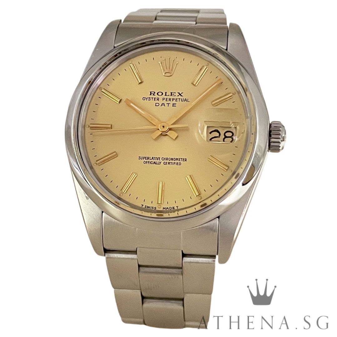 ROLEX OYSTER PERPETUAL DATE 34MM “CHAMPAGNE INDEX DIAL” WITH BOX & CERT ...